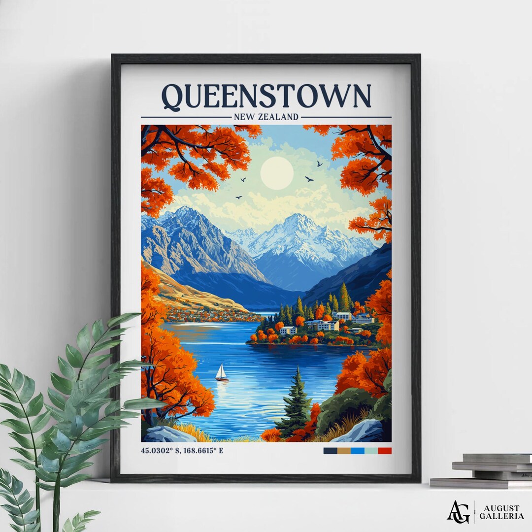 Queenstown New Zealand Retro Travel Print | Wall Art | Travel Print ...