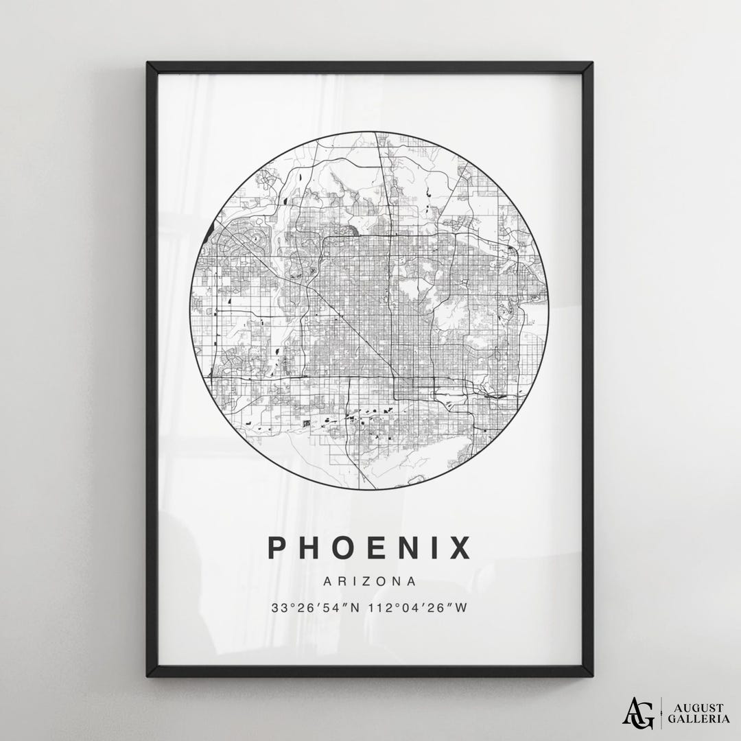 Phoenix Minimalist Map Print | Modern Black & White City Map Poster ...