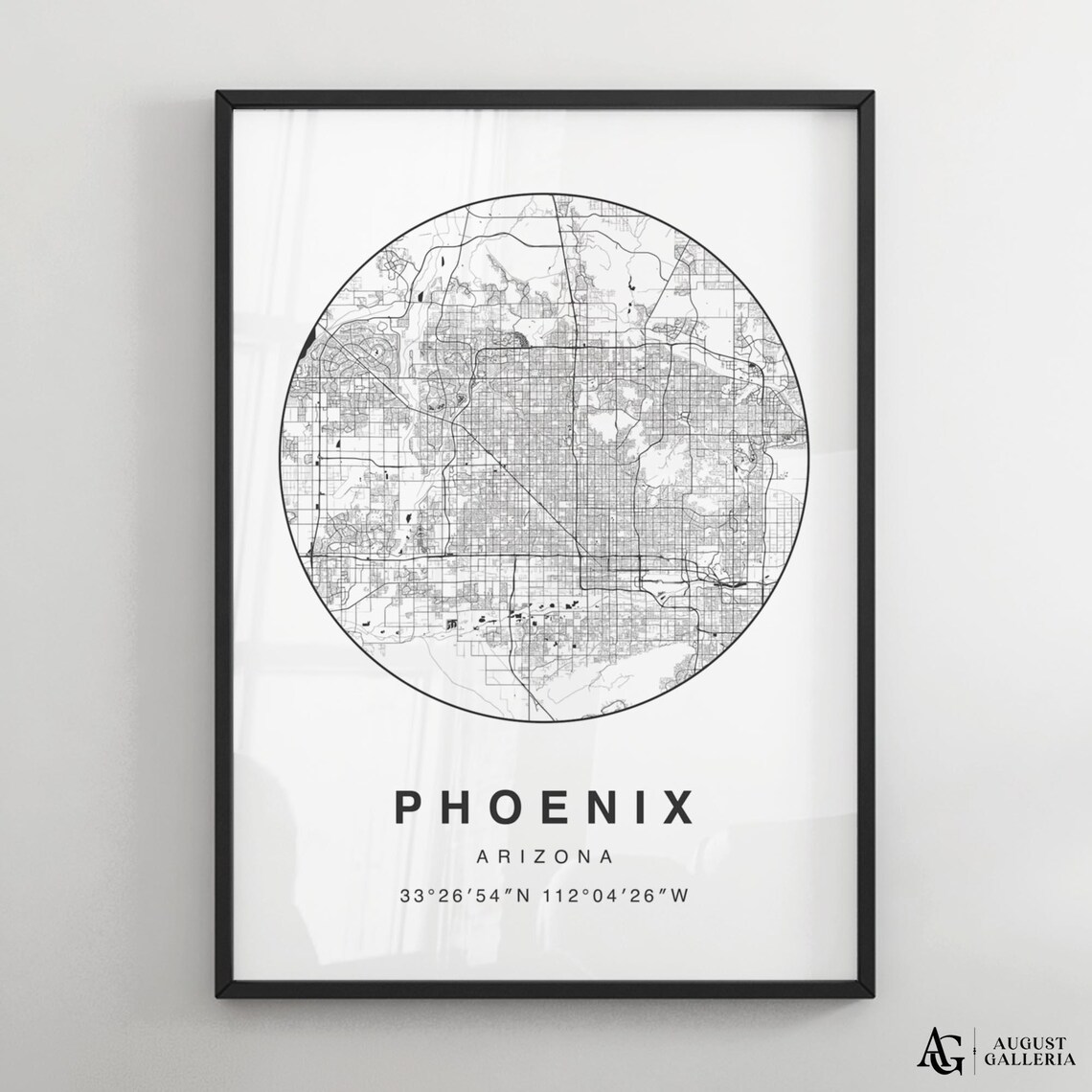Phoenix Minimalist Map Print | Modern Black & White City Map Poster ...