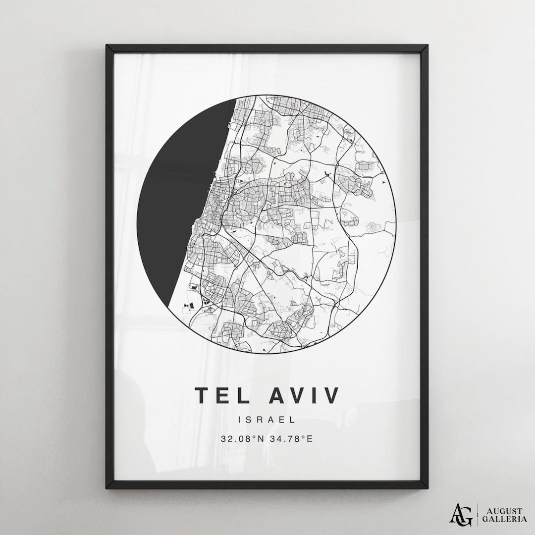 Tel Aviv Minimalist Map Print | Modern Black & White City Map Poster ...