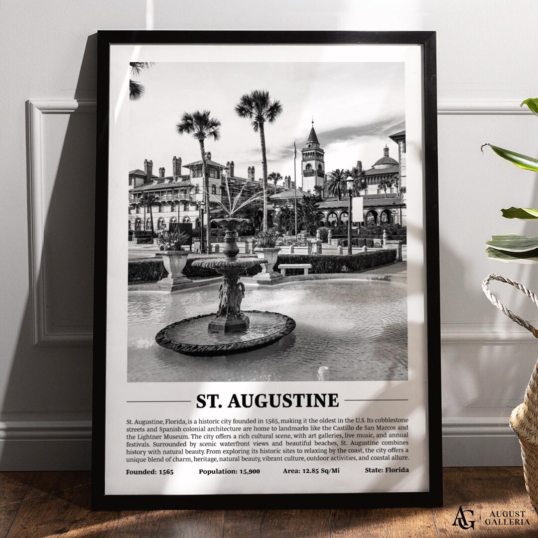 St. Augustine Black & White City Print Modern City Poster Wall Art Framed Prints Canvas St ...