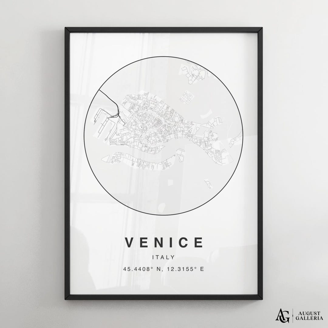 Venice Minimalist Map Print | Modern Black & White City Map Poster ...