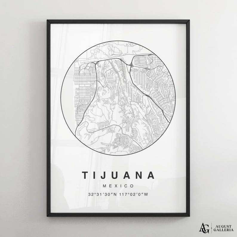 Tijuana Minimalist Map Print | Modern Black & White City Map Poster ...