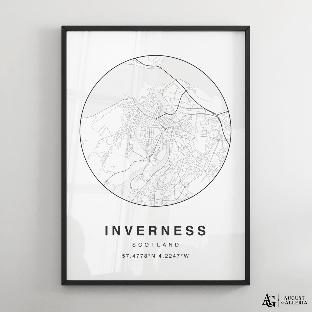 Inverness Minimalist Map Print | Modern Black & White City Map Poster ...