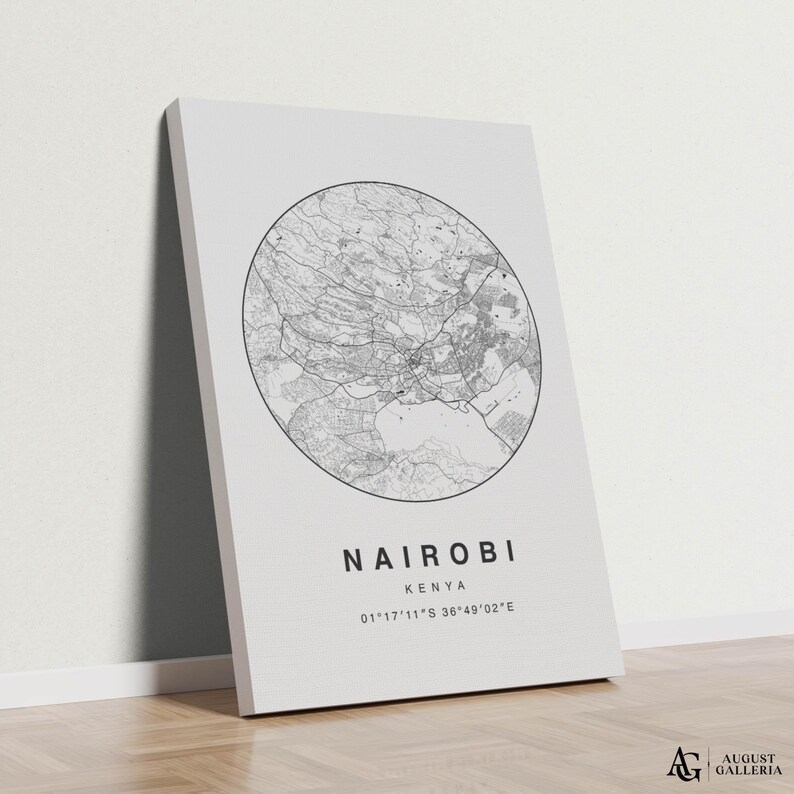 Nairobi Minimalist Map Print | Modern Black & White City Map Poster ...