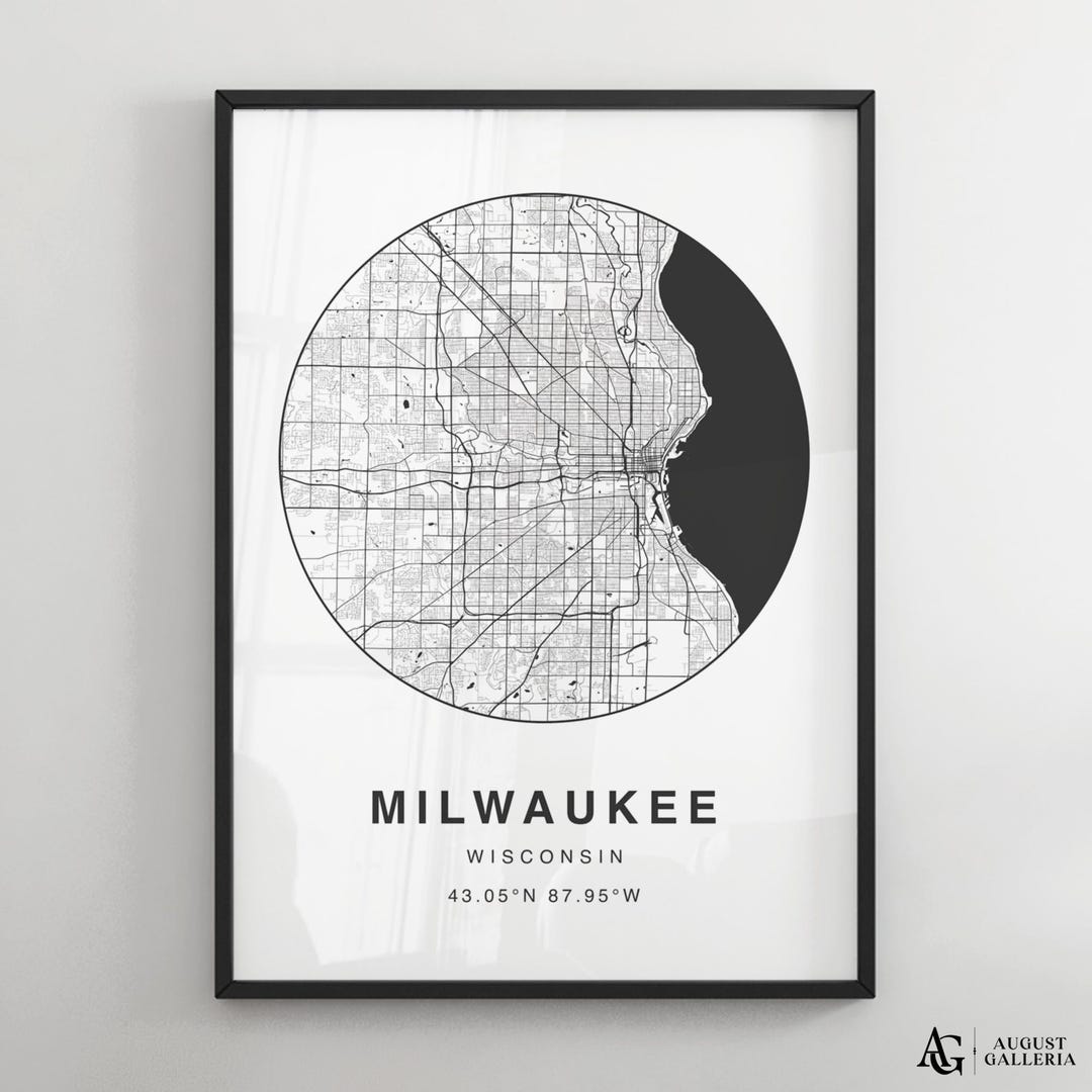 Milwaukee Minimalist Map Print | Modern Black & White City Map Poster ...
