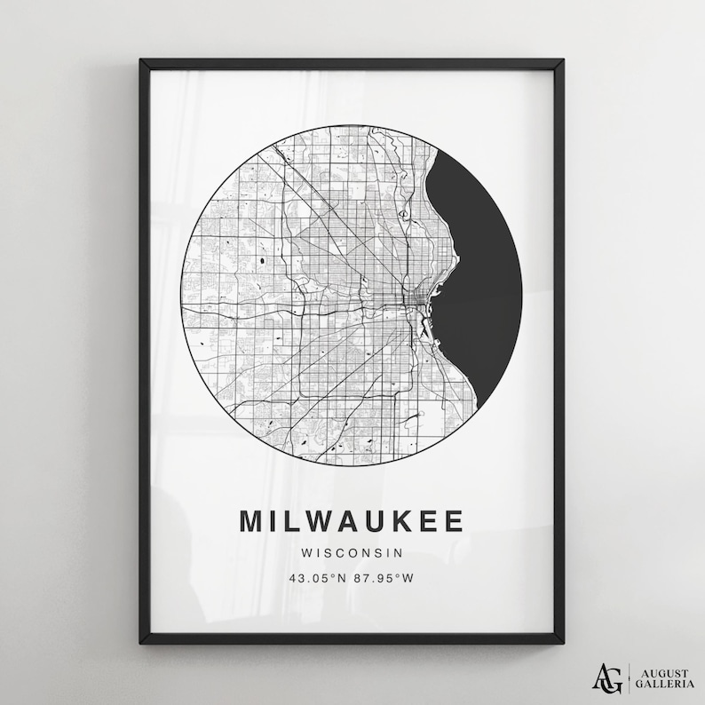 Milwaukee Minimalist Map Print | Modern Black & White City Map Poster ...