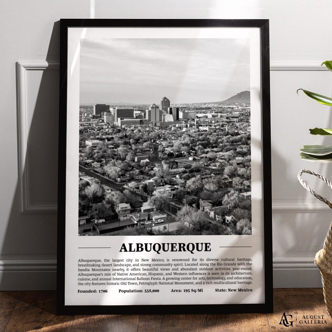 Albuquerque Black & White City Print | Modern City Poster | Wall Art ...