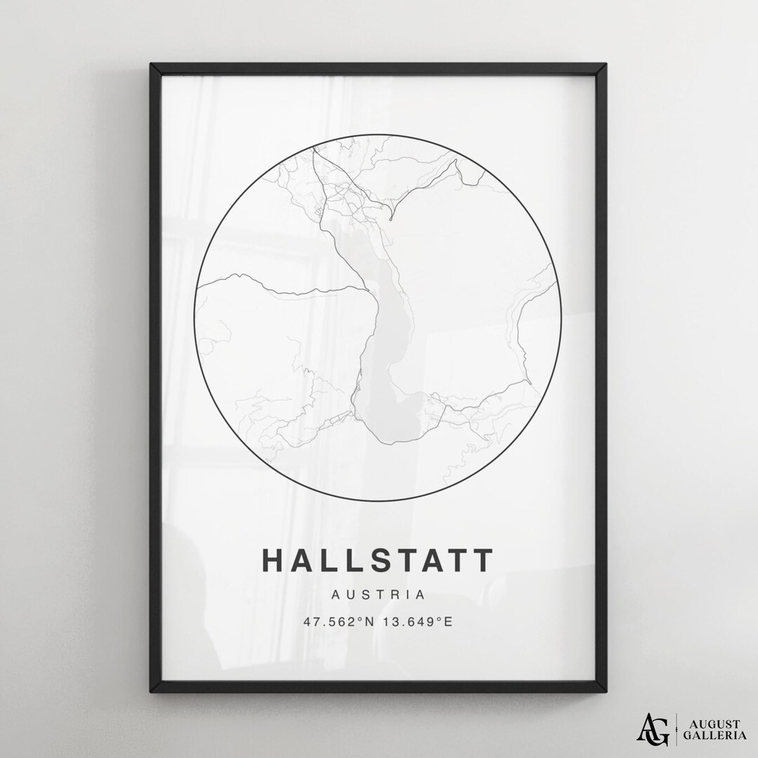 Hallstatt Minimalist Map Print | Modern Black & White City Map Poster ...
