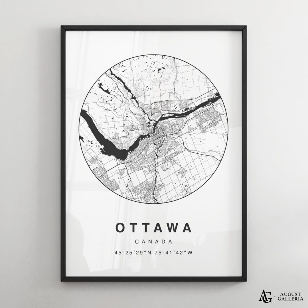 Ottawa Minimalist Map Print | Modern Black & White City Map Poster ...