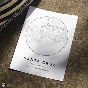 Santa Cruz Minimalist Map Print | Modern Black & White City Map Poster ...