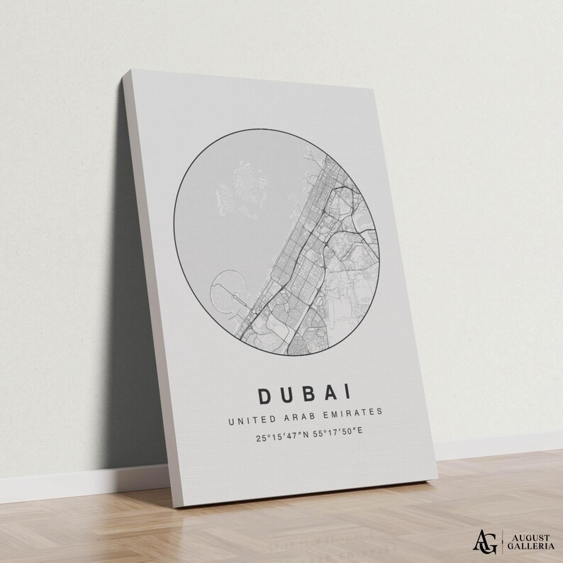 Dubai Minimalist Map Print | Modern Black & White City Map Poster ...