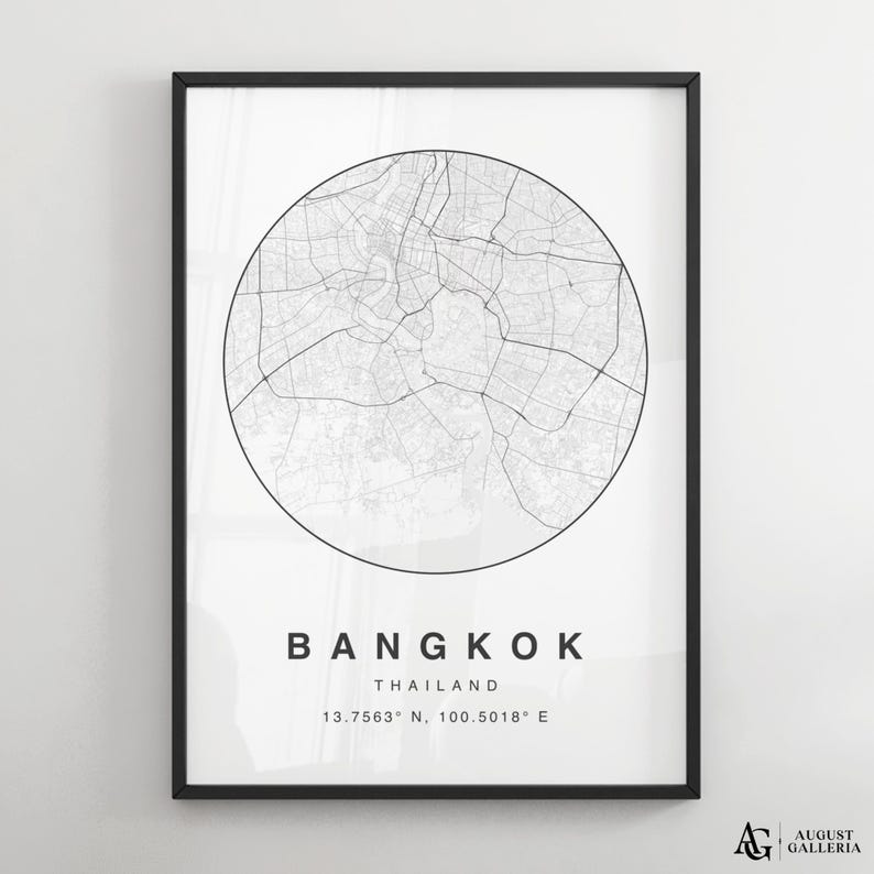 Bangkok Minimalist Map Print | Modern Black & White City Map Poster ...