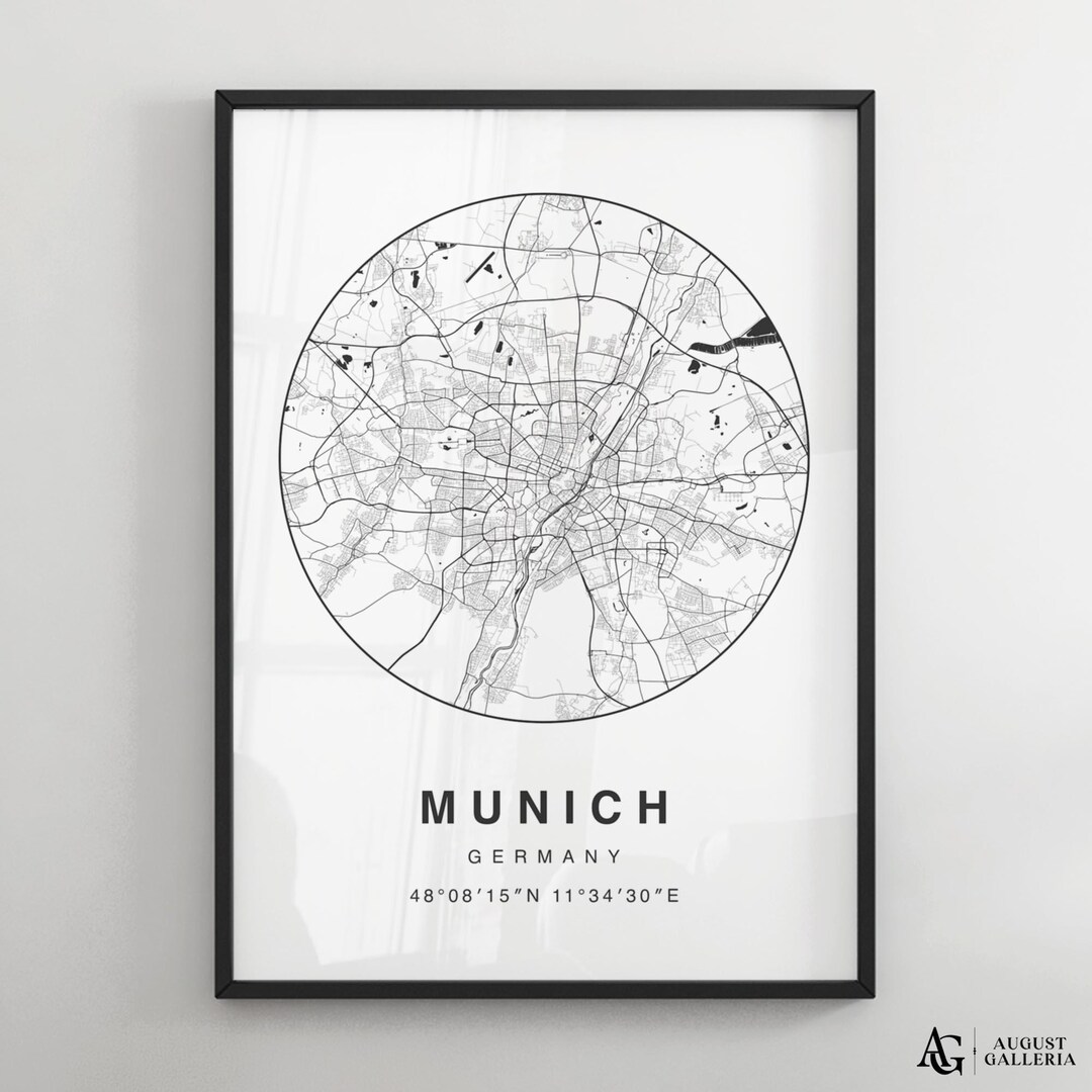 Munich Minimalist Map Print | Modern Black & White City Map Poster ...