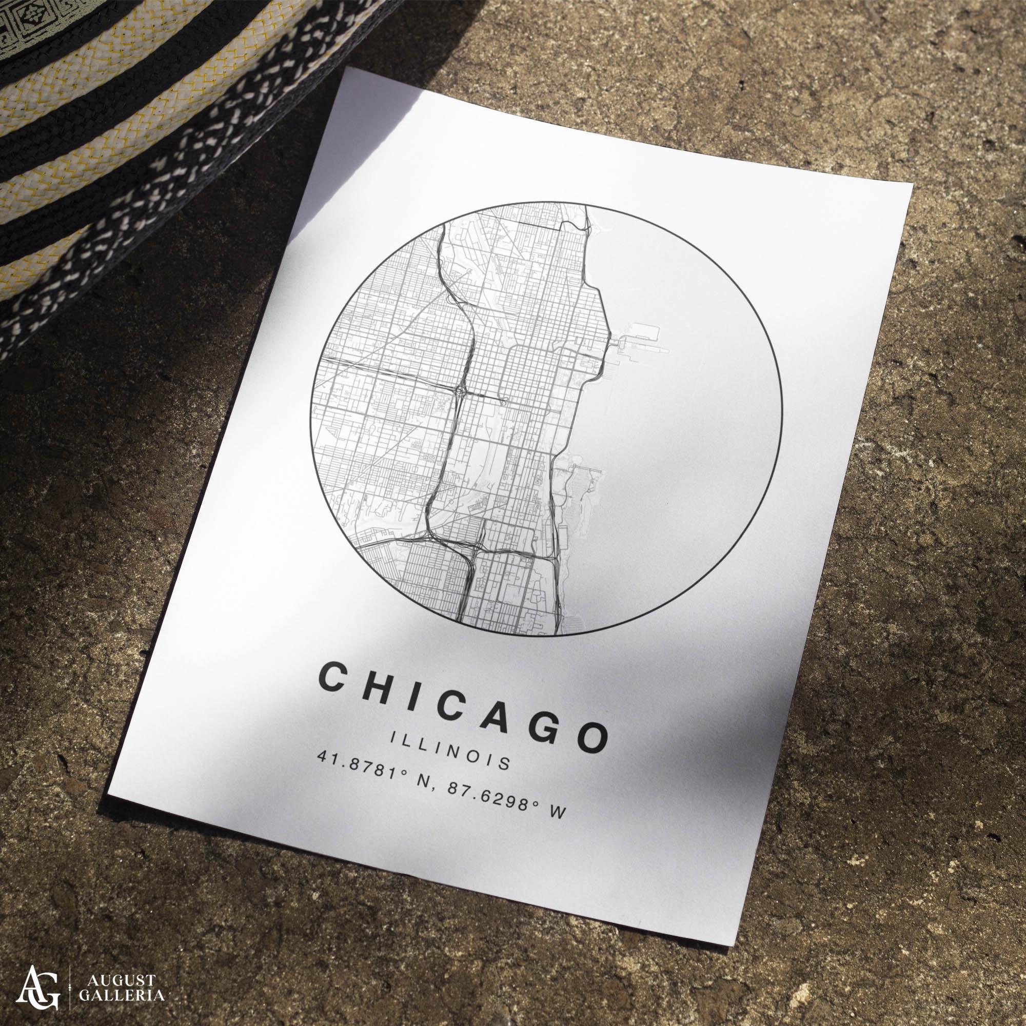 Chicago Minimalist Map Print | Modern Black & White City Map Poster ...