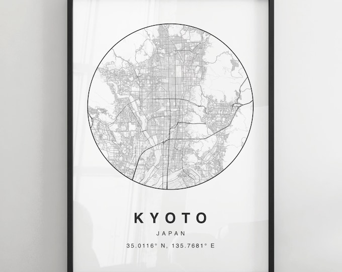 KYOTO INFO MAP - Kyoto, Japan - Minimalist Map of Kyoto, Street Map Art ...