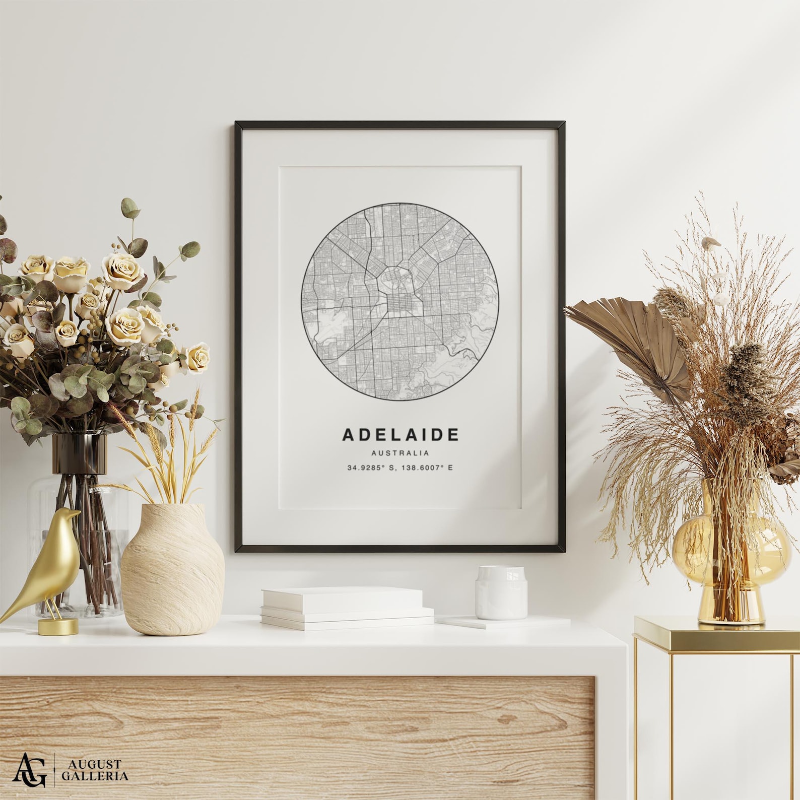 Adelaide Minimalist Map Print | Modern Black & White City Map Poster ...