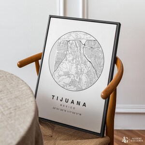 Tijuana Minimalist Map Print | Modern Black & White City Map Poster ...
