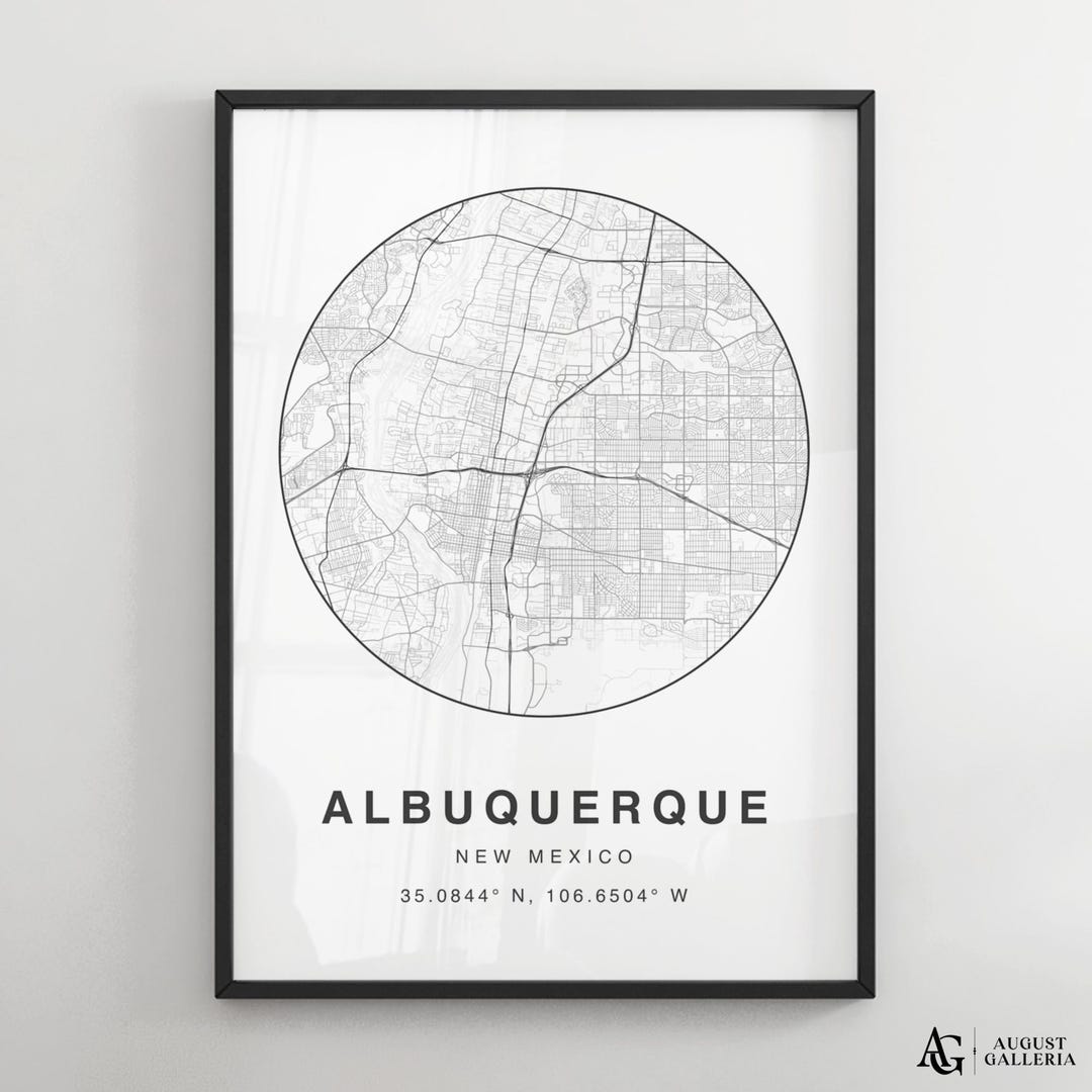 Albuquerque Minimalist Map Print | Modern Black & White City Map Poster ...