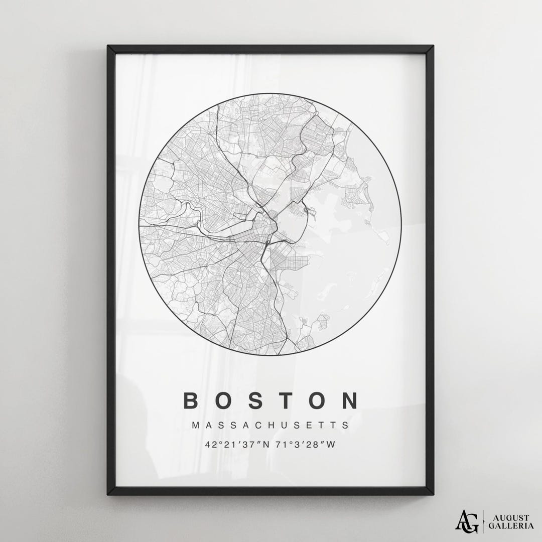 Boston Minimalist Map Print | Modern Black & White City Map Poster ...