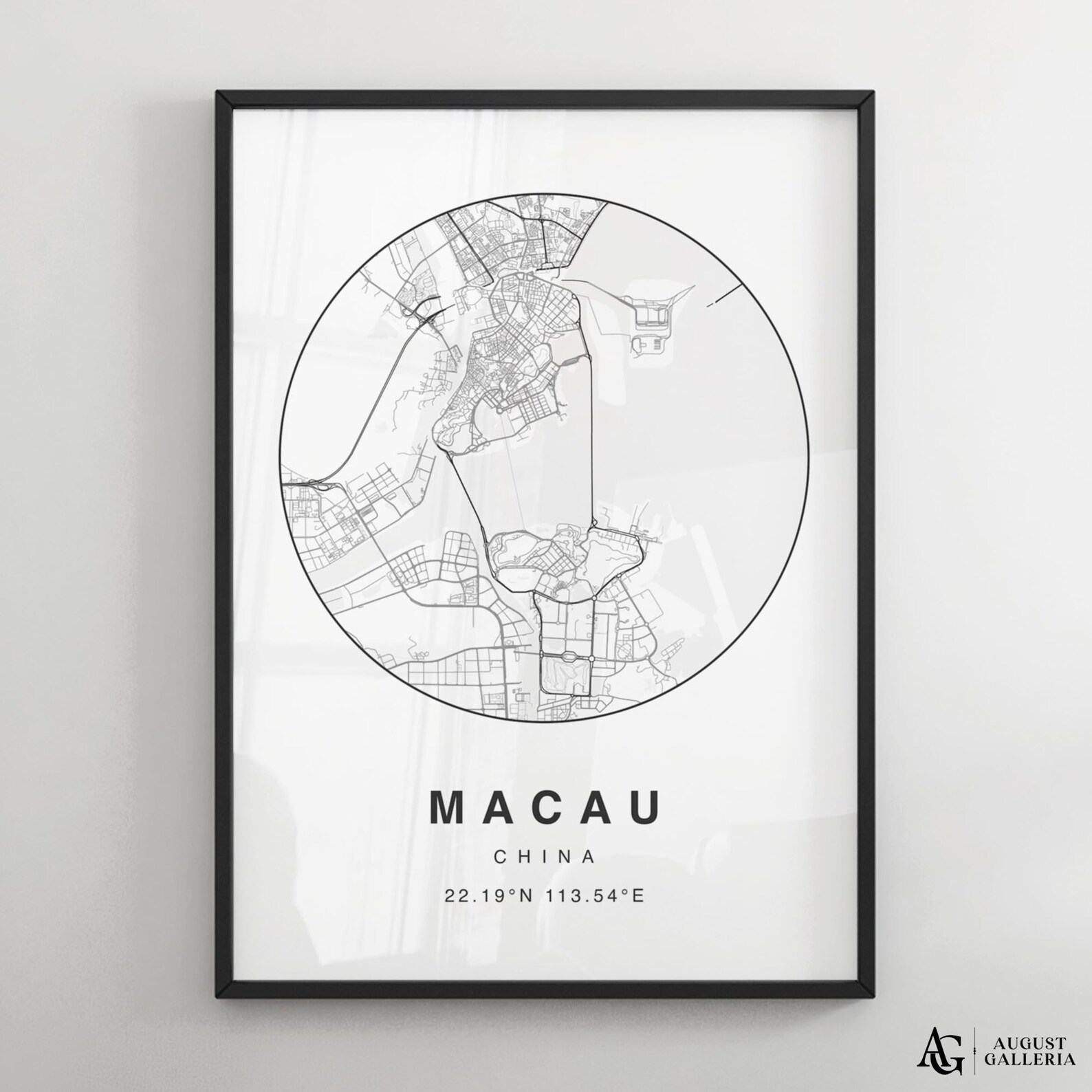 Macau Minimalist Map Print | Modern Black & White City Map Poster ...