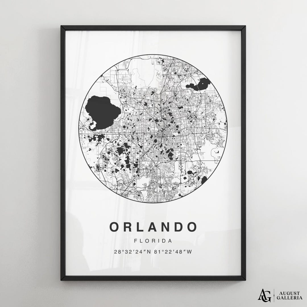 Orlando Minimalist Map Print | Modern Black & White City Map Poster ...