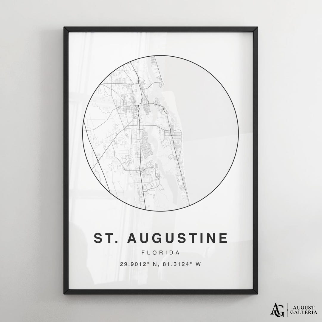 St. Augustine Minimalist Map Print | Modern Black & White City Map ...