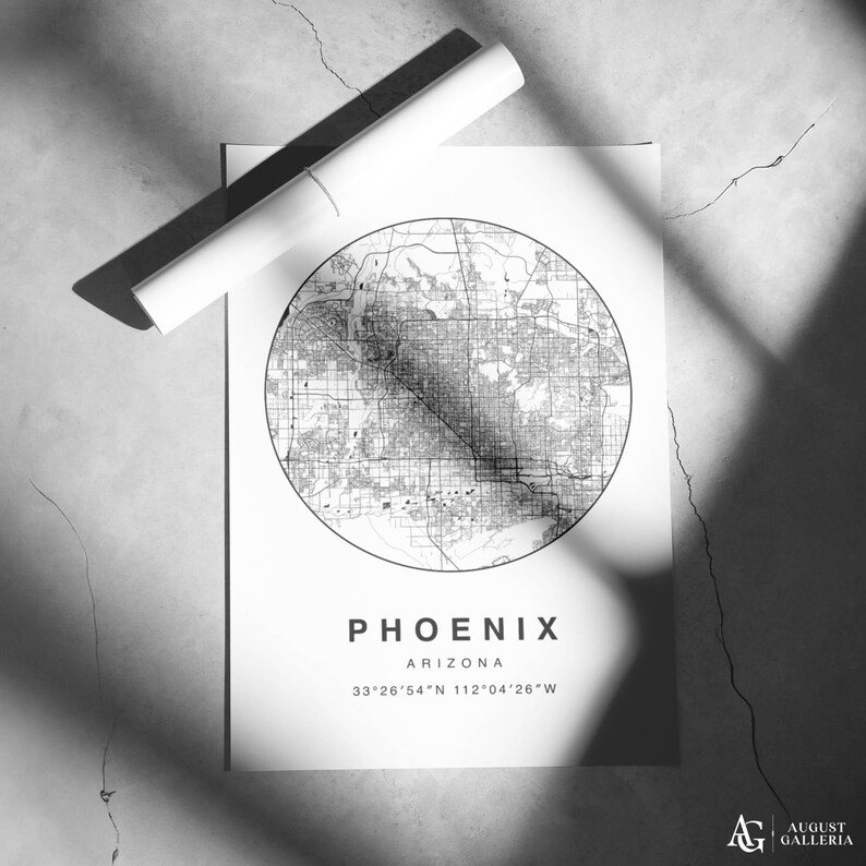 Phoenix Minimalist Map Print | Modern Black & White City Map Poster ...