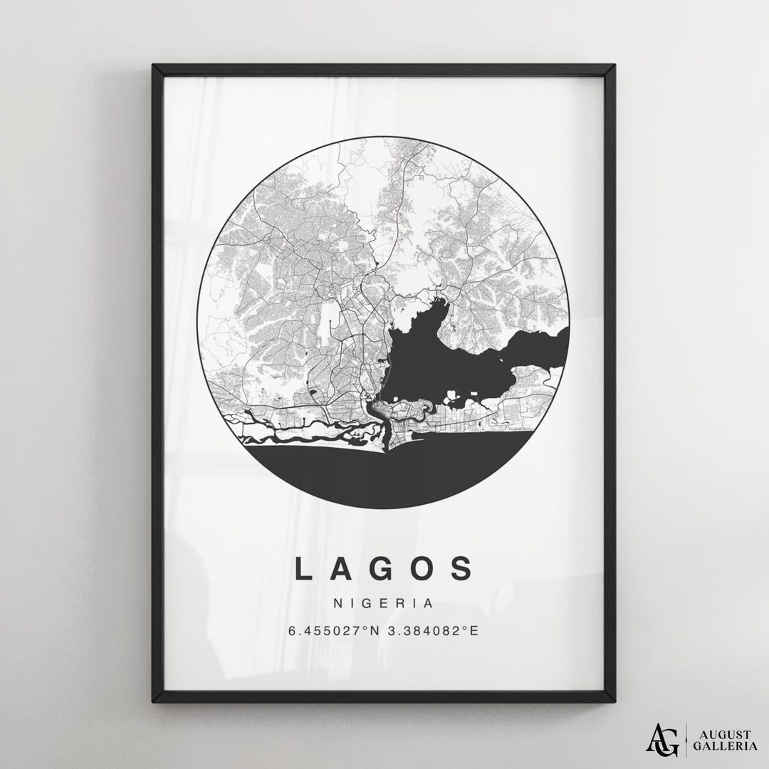 Lagos Minimalist Map Print | Modern Black & White City Map Poster ...