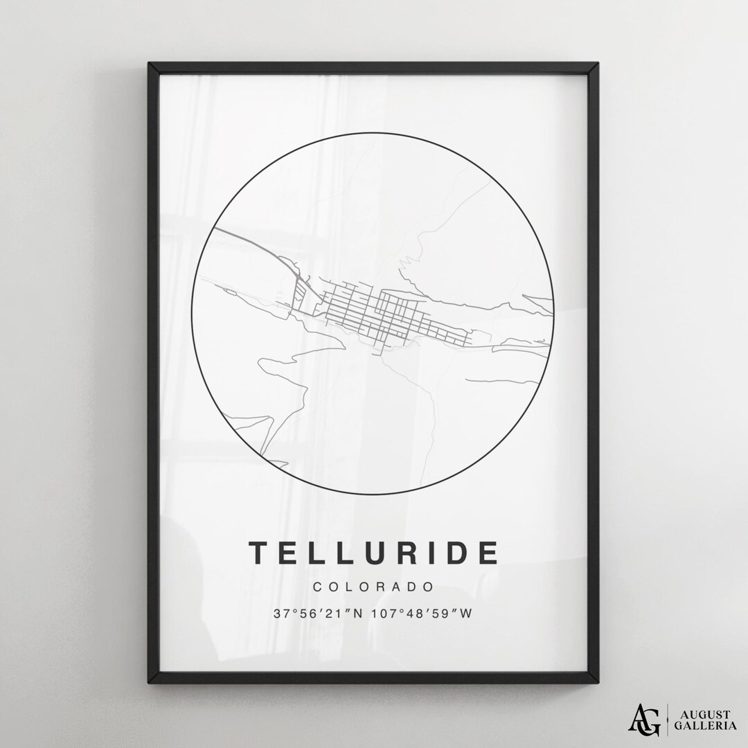 Telluride Minimalist Map Print | Modern Black & White City Map Poster ...