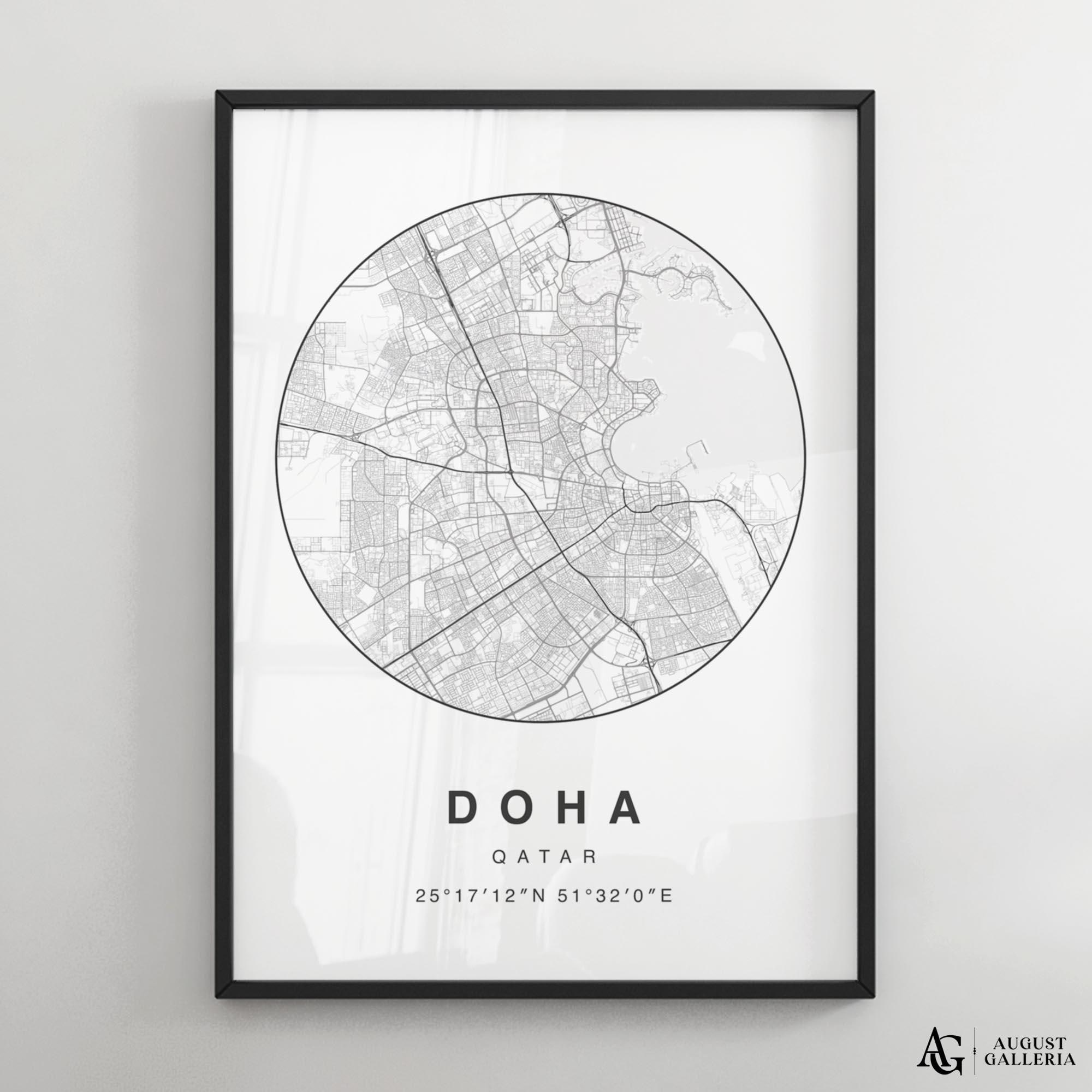 Doha Minimalist Map Print | Modern Black & White City Map Poster | Doha ...