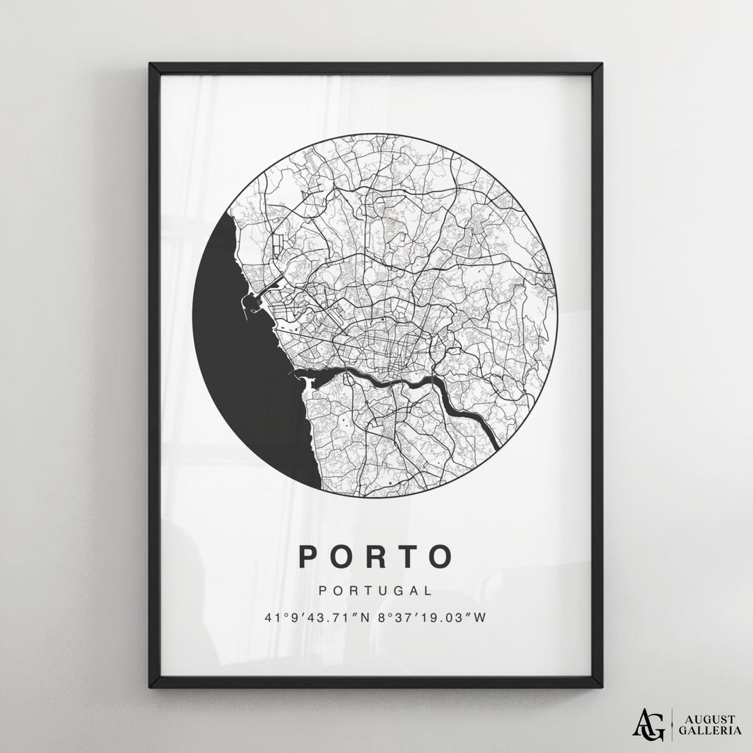 Porto Minimalist Map Print | Modern Black & White City Map Poster ...