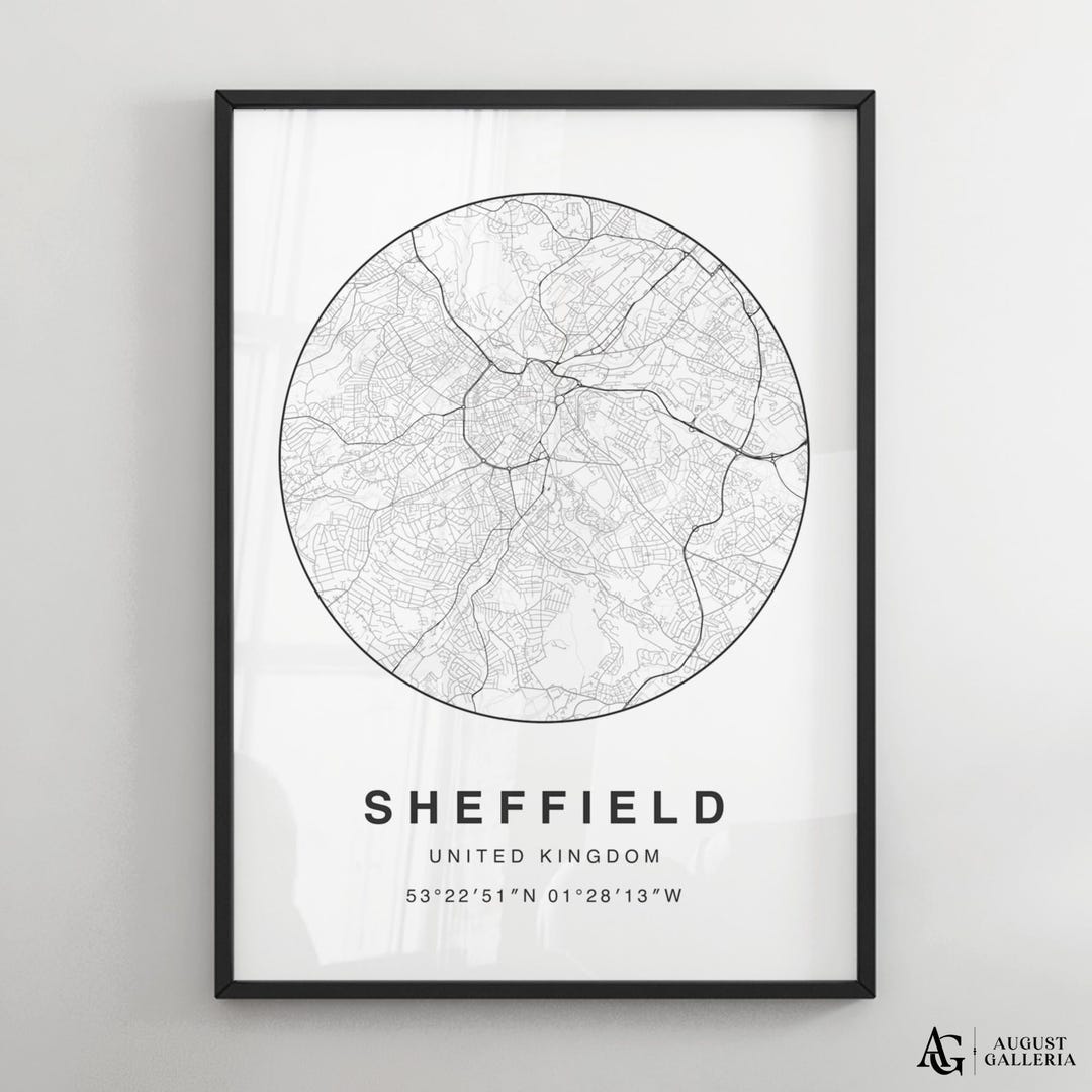 Sheffield Minimalist Map Print | Modern Black & White City Map Poster ...