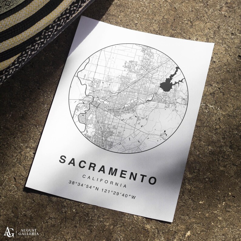 Sacramento Minimalist Map Print | Modern Black & White City Map Poster ...