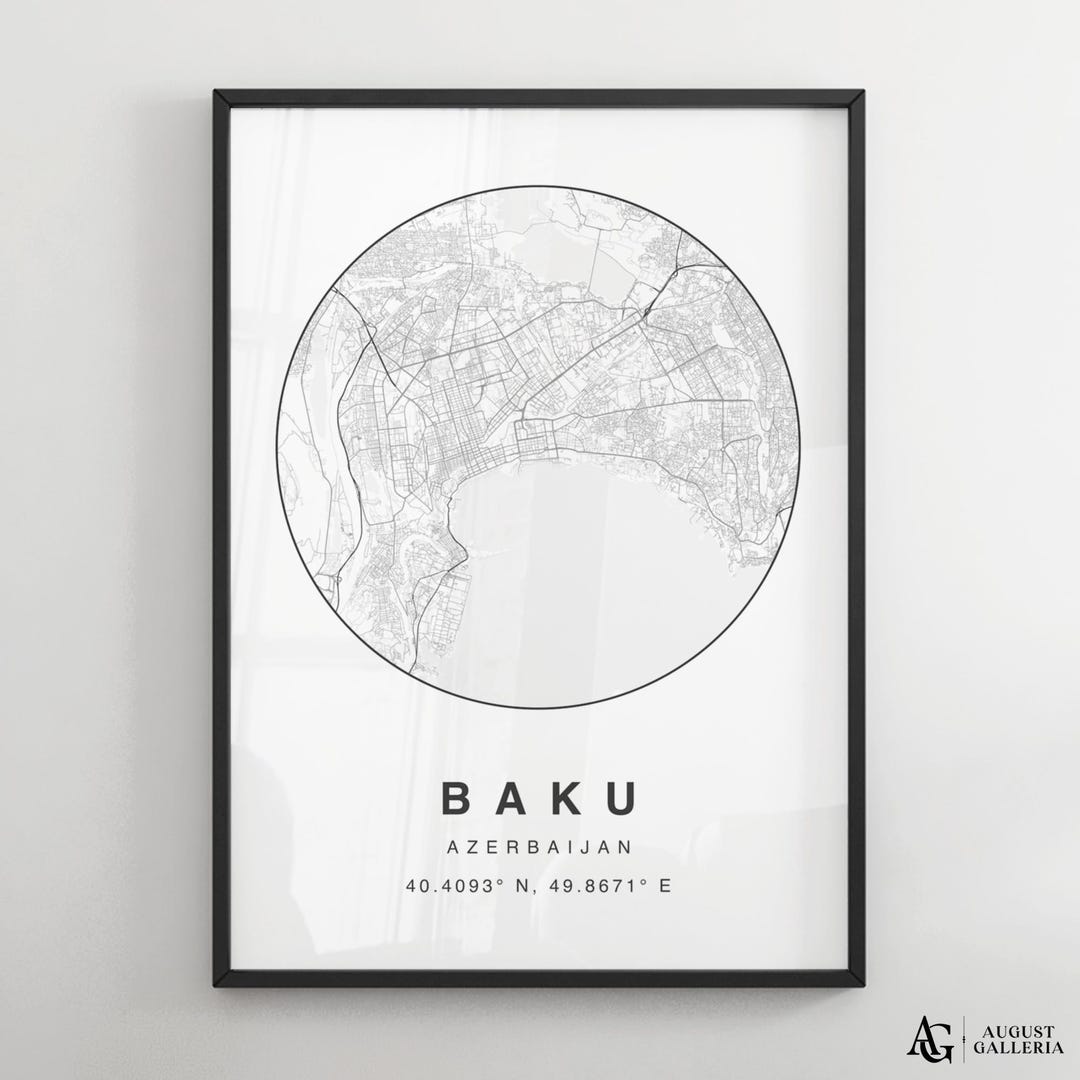 Baku Minimalist Map Print | Modern Black & White City Map Poster ...