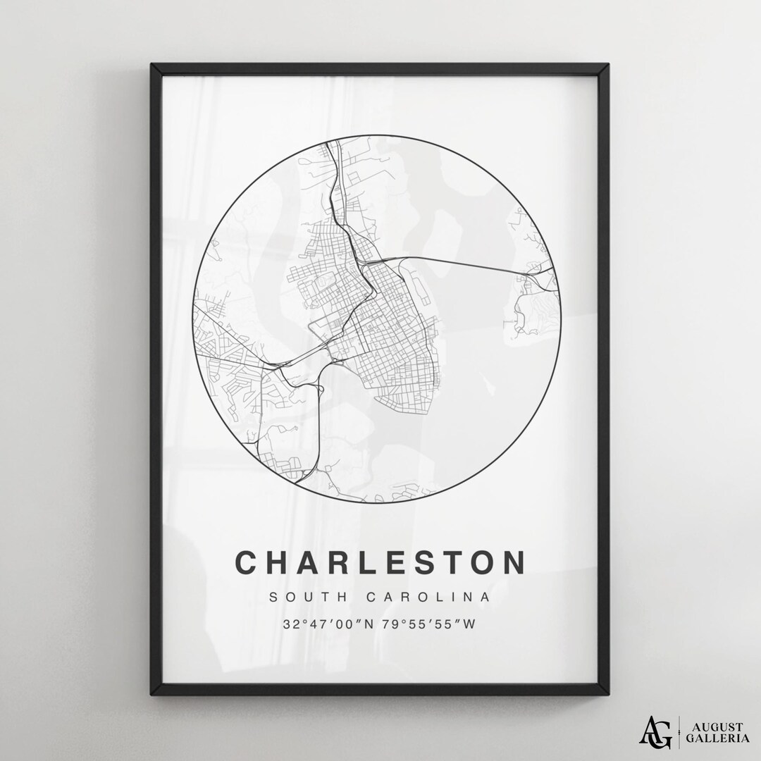 Charleston Minimalist Map Print | Modern Black & White City Map Poster ...