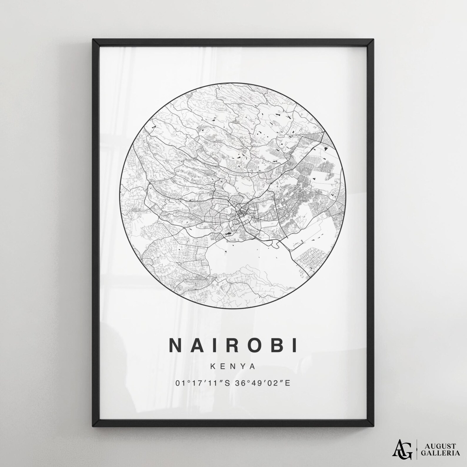 Nairobi Minimalist Map Print | Modern Black & White City Map Poster ...