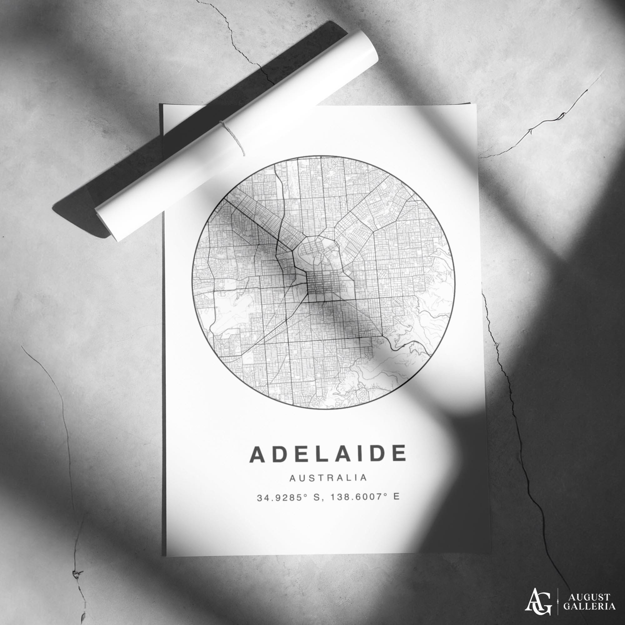 Adelaide Minimalist Map Print | Modern Black & White City Map Poster ...