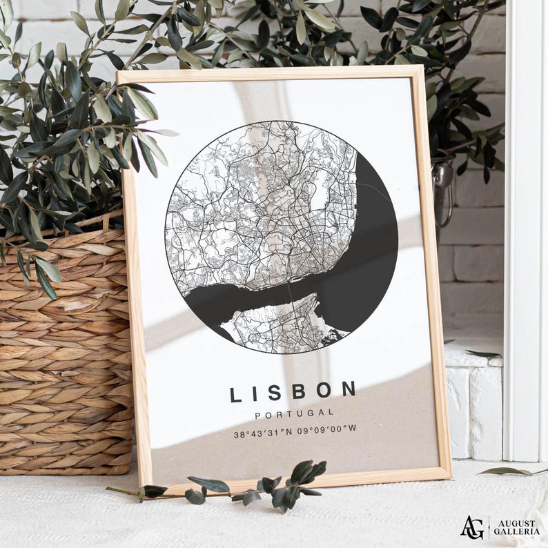 Lisbon Minimalist Map Print | Modern Black & White City Map Poster ...