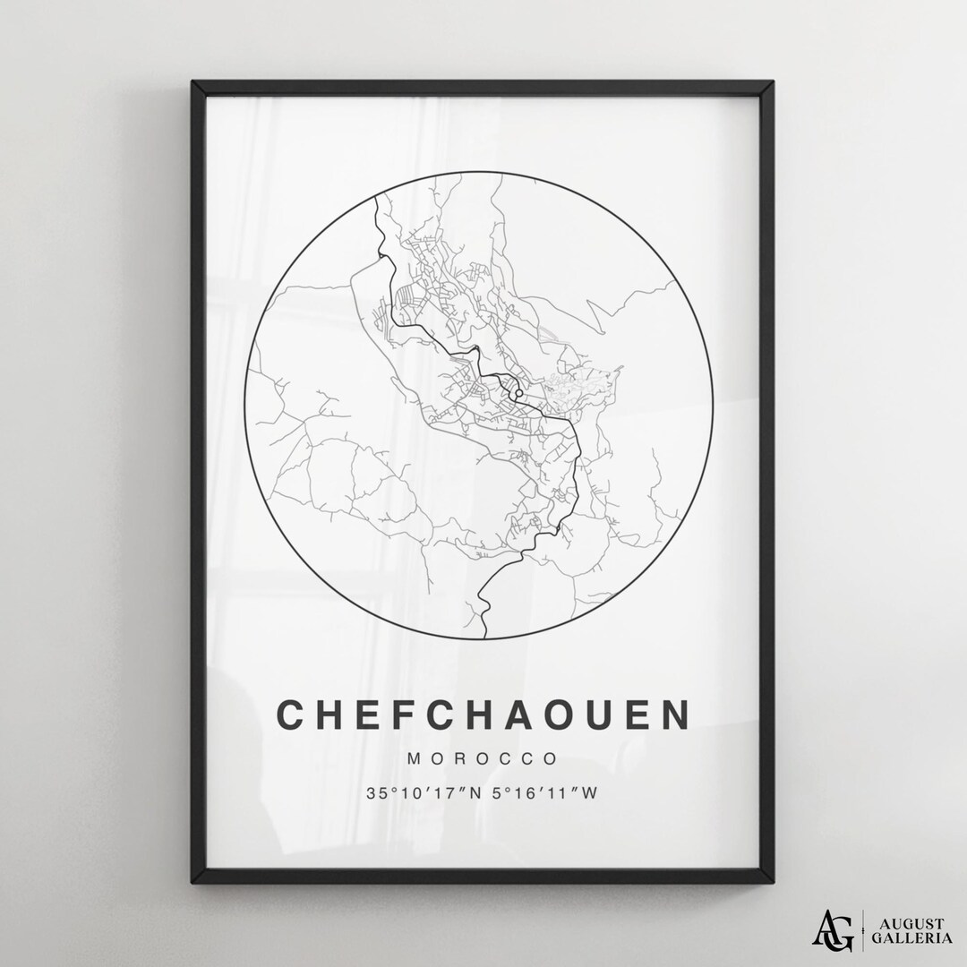 Chefchaouen Minimalist Map Print | Modern Black & White City Map Poster ...