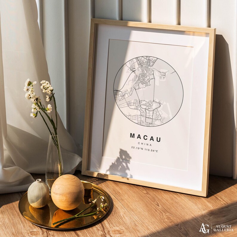 Macau Minimalist Map Print | Modern Black & White City Map Poster ...