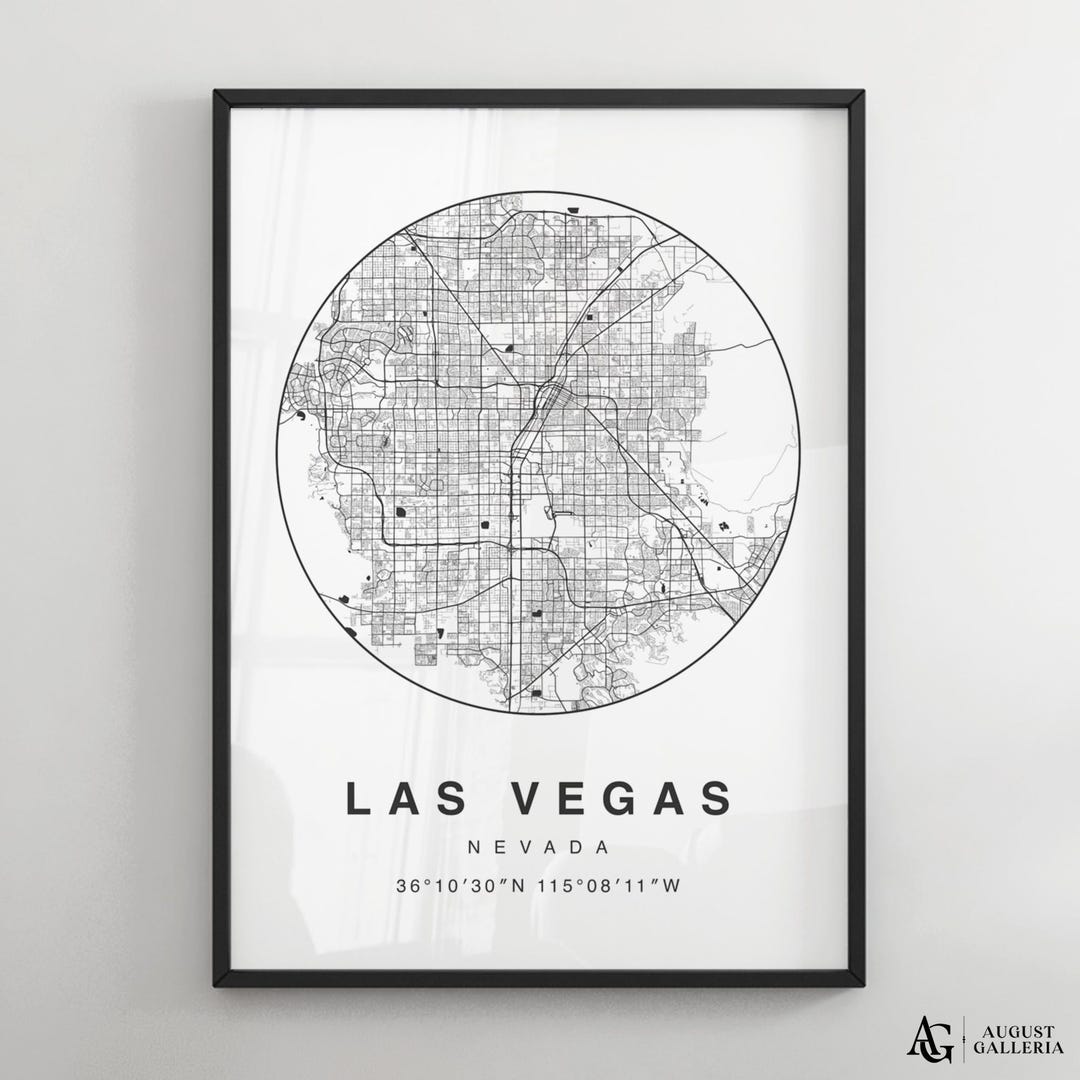 Las Vegas Minimalist Map Print | Modern Black & White City Map Poster ...
