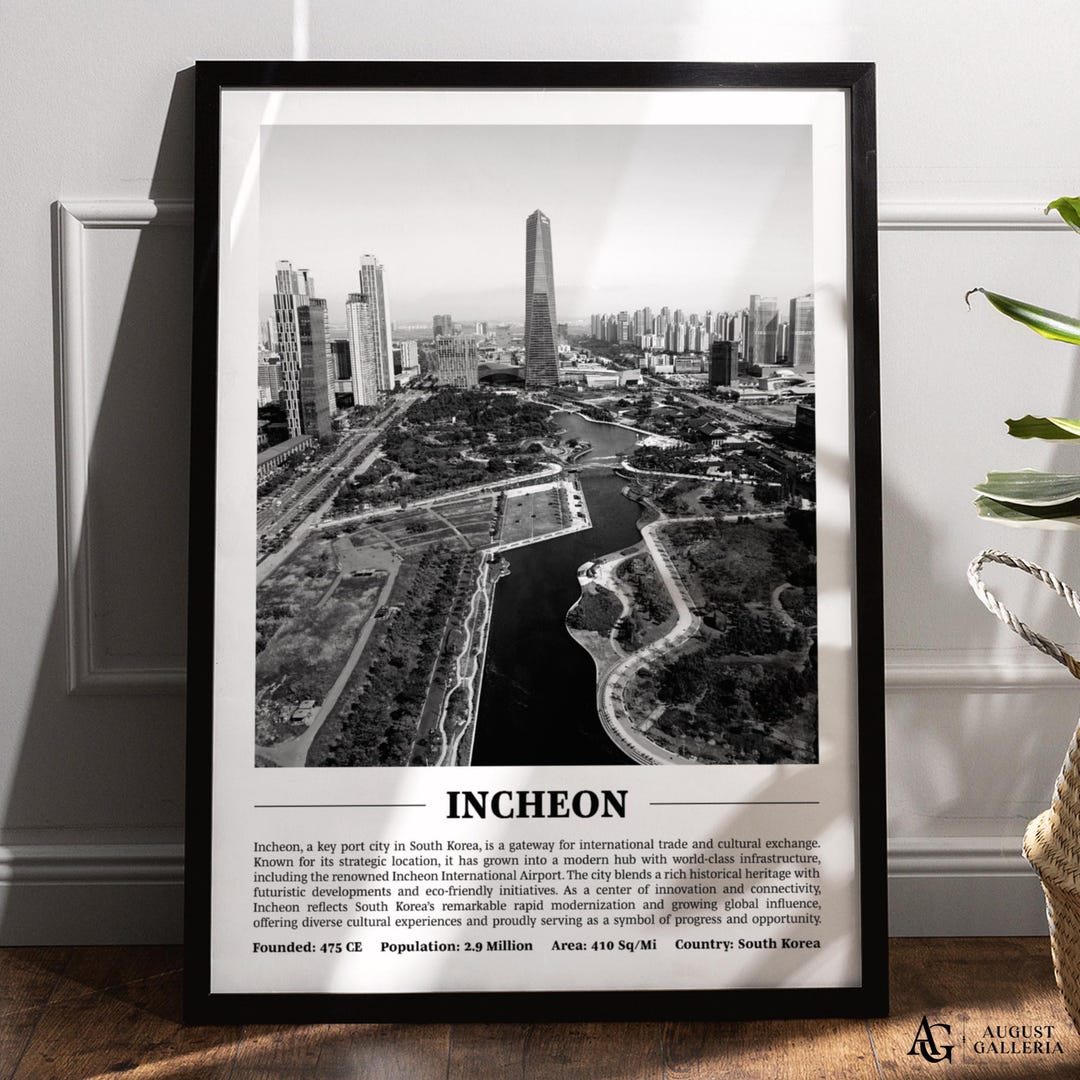 Incheon Black & White City Print | Modern City Poster | Incheon Wall ...