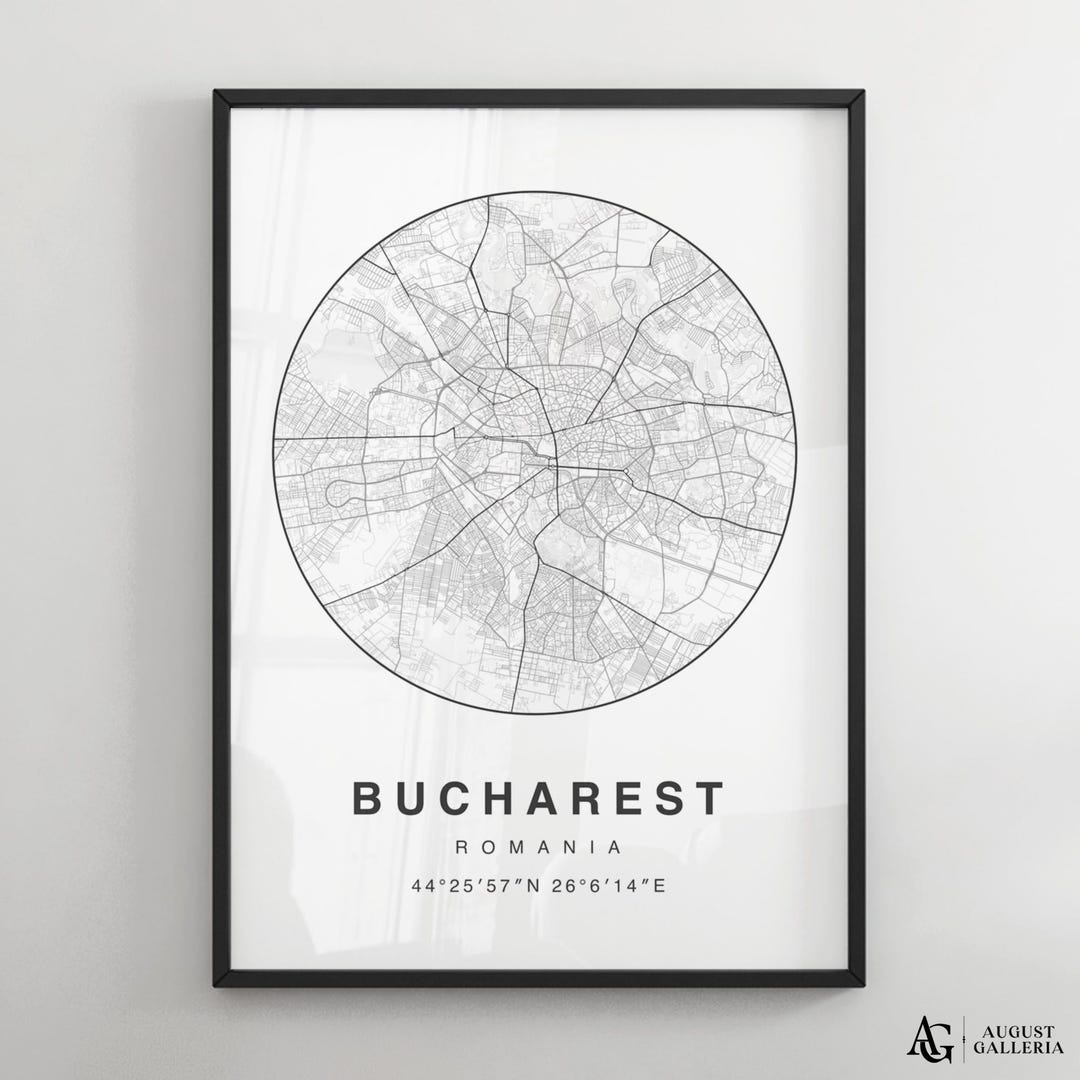 Bucharest Minimalist Map Print | Modern Black & White City Map Poster ...