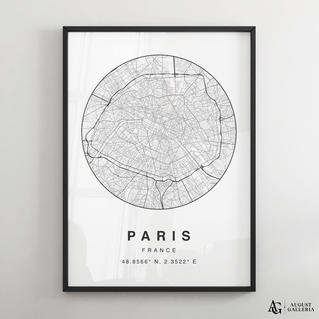 Paris Minimalist Map Print | Modern Black & White City Map Poster ...