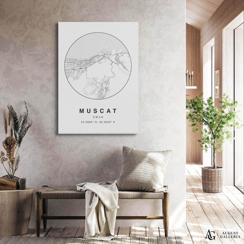 Muscat Minimalist Map Print | Modern Black & White City Map Poster ...