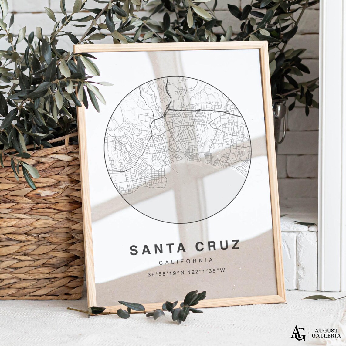 Santa Cruz Minimalist Map Print | Modern Black & White City Map Poster ...