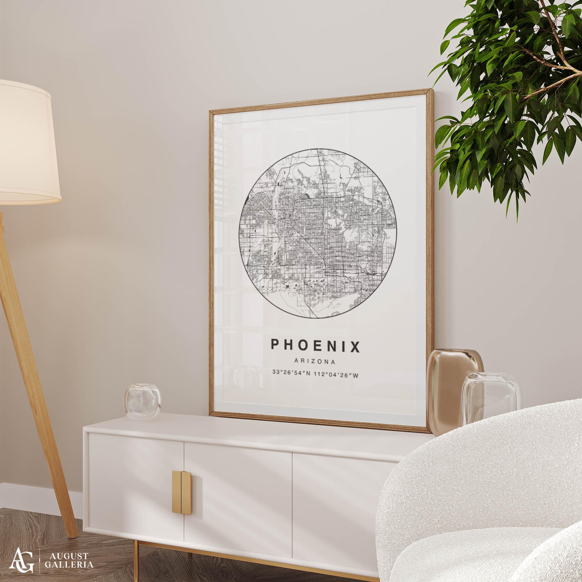 Phoenix Minimalist Map Print | Modern Black & White City Map Poster ...
