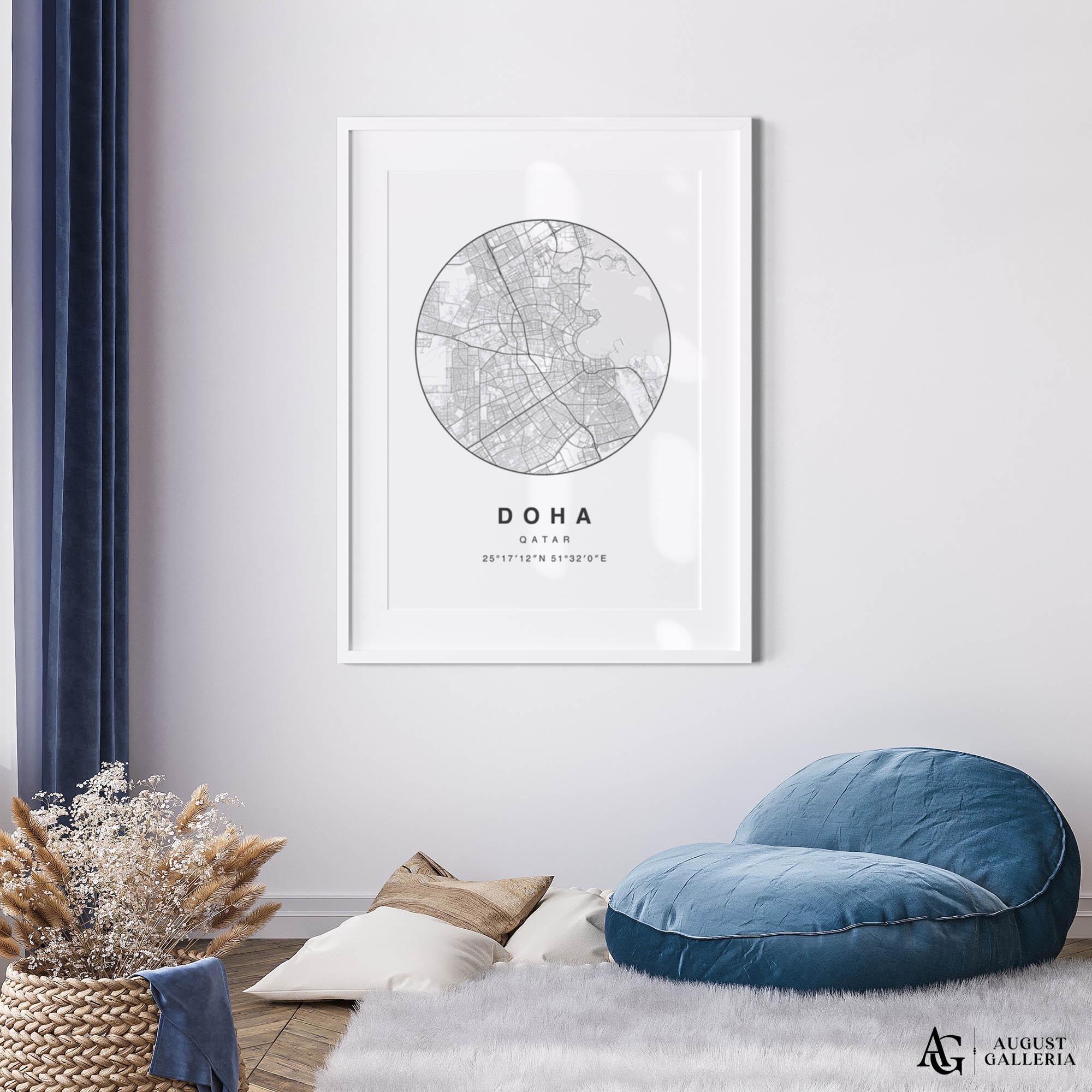 Doha Minimalist Map Print | Modern Black & White City Map Poster | Doha ...