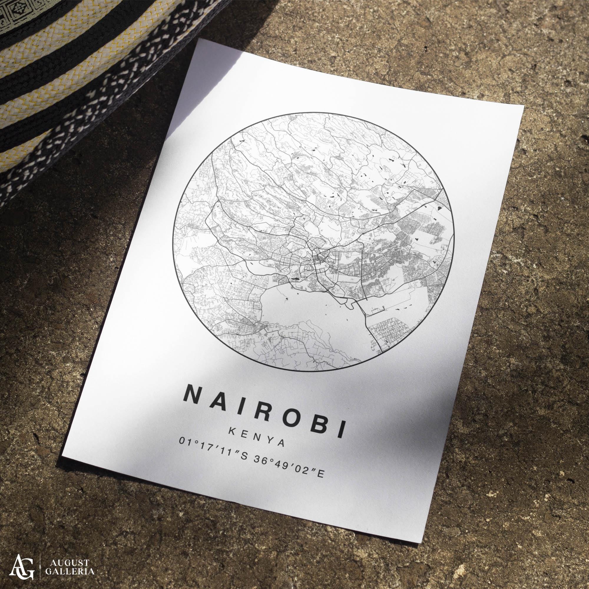 Nairobi Minimalist Map Print | Modern Black & White City Map Poster ...